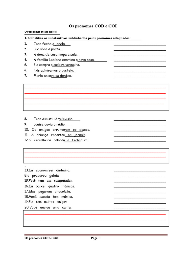 Pronomes COD e COI: Guia Prático | PDF | Pronome | Linguística