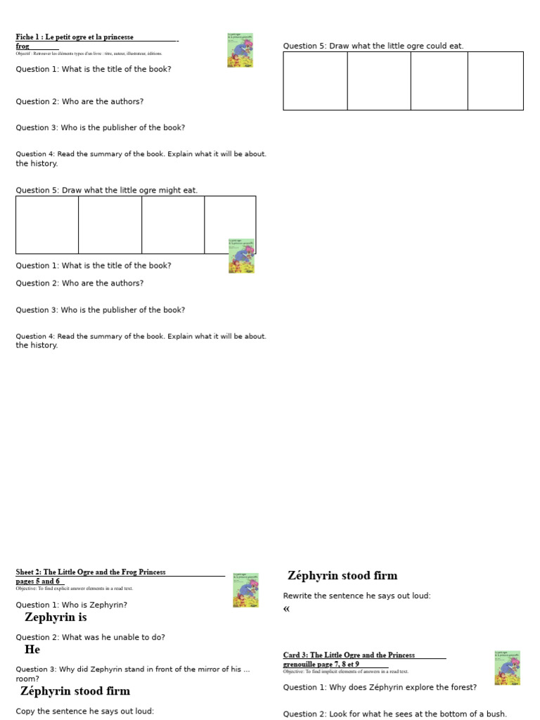 The little ogre and the frog princess comprehension questions CE1 | PDF