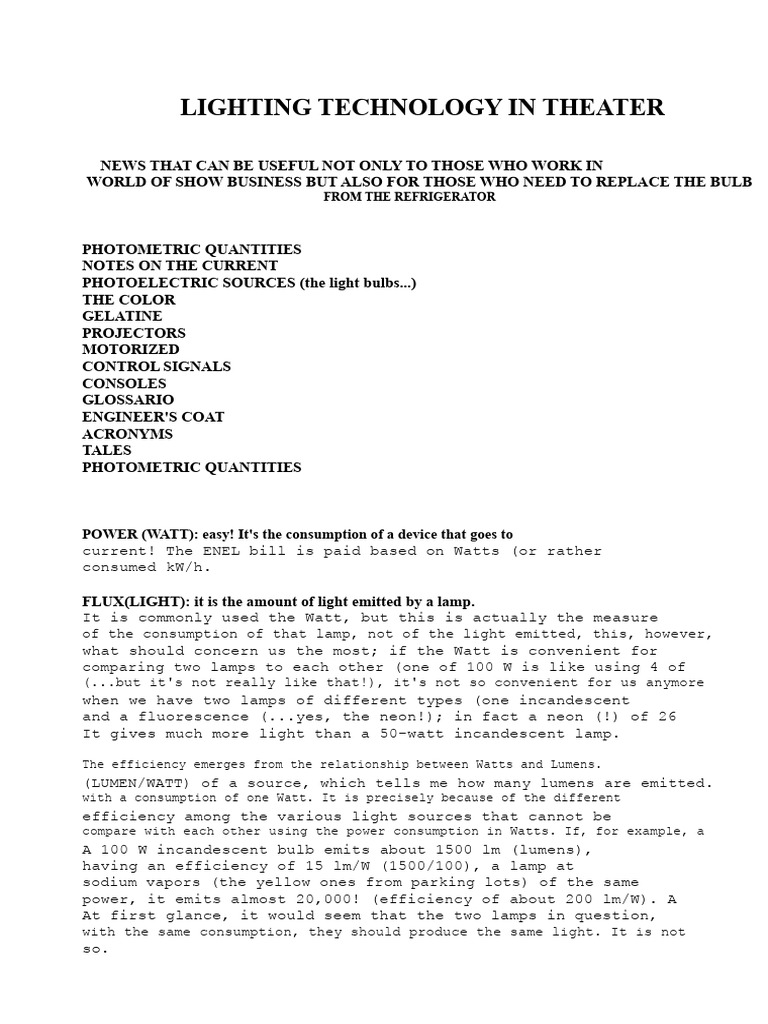 Theater Lighting Technology Explained | PDF | Incandescent Light Bulb ...