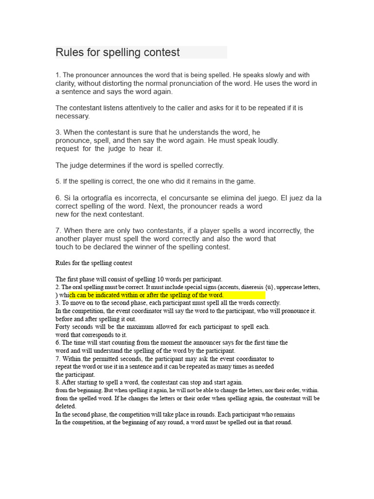 Spelling Contest Rules and Guidelines | PDF | Stress (Linguistics ...