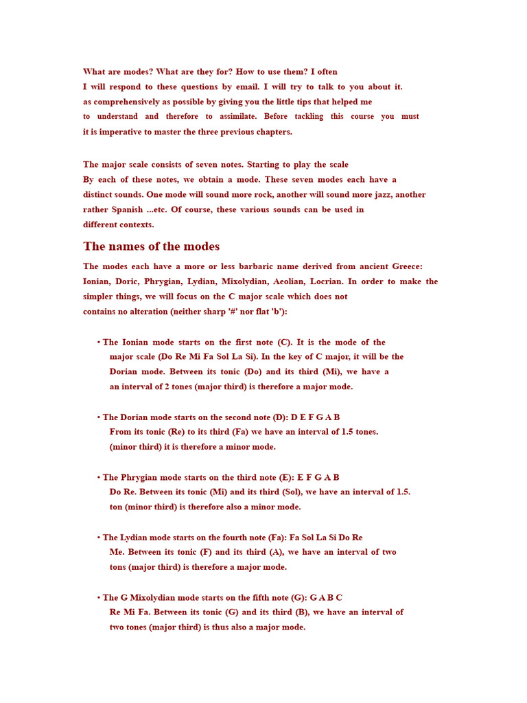the modes in music | PDF | Mode (Music) | Minor Scale