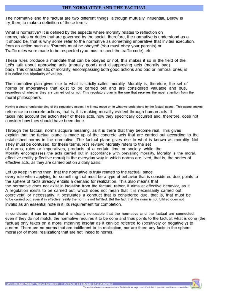 The Normative and the Factual | PDF | Morality | Psychological Concepts
