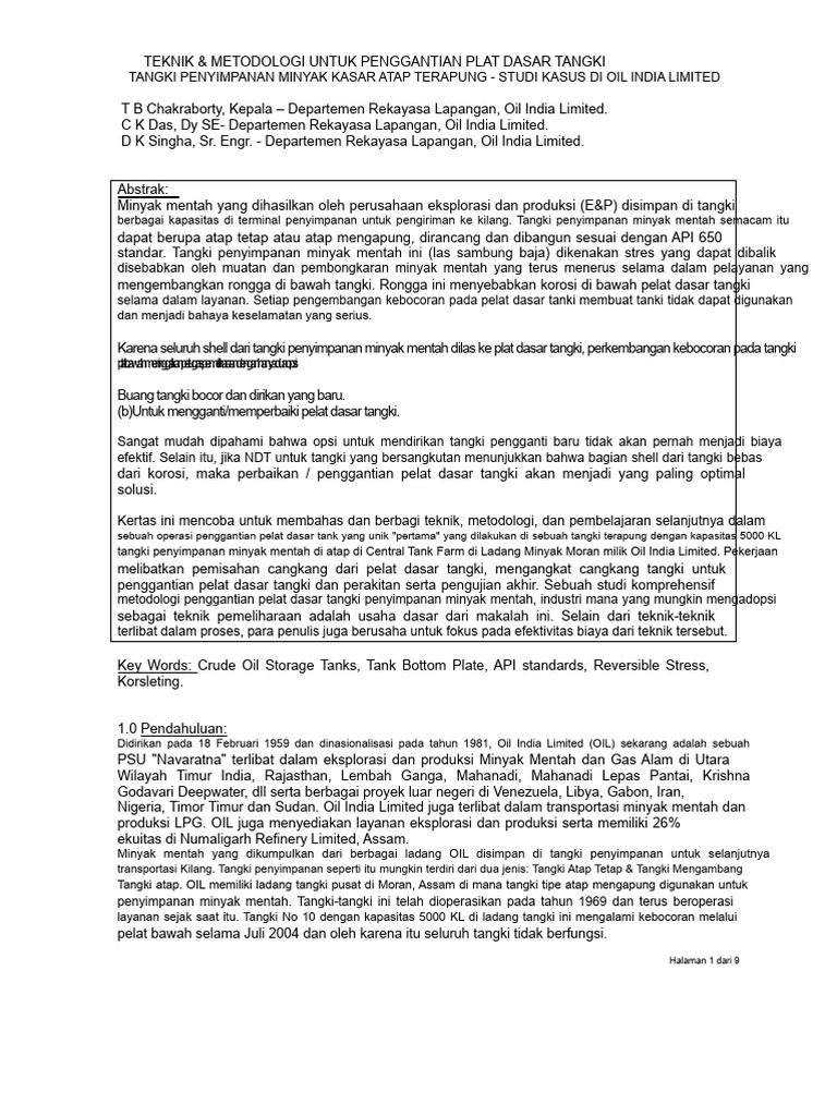 Metodologi Penggantian Pelat Dasar Tangki | PDF