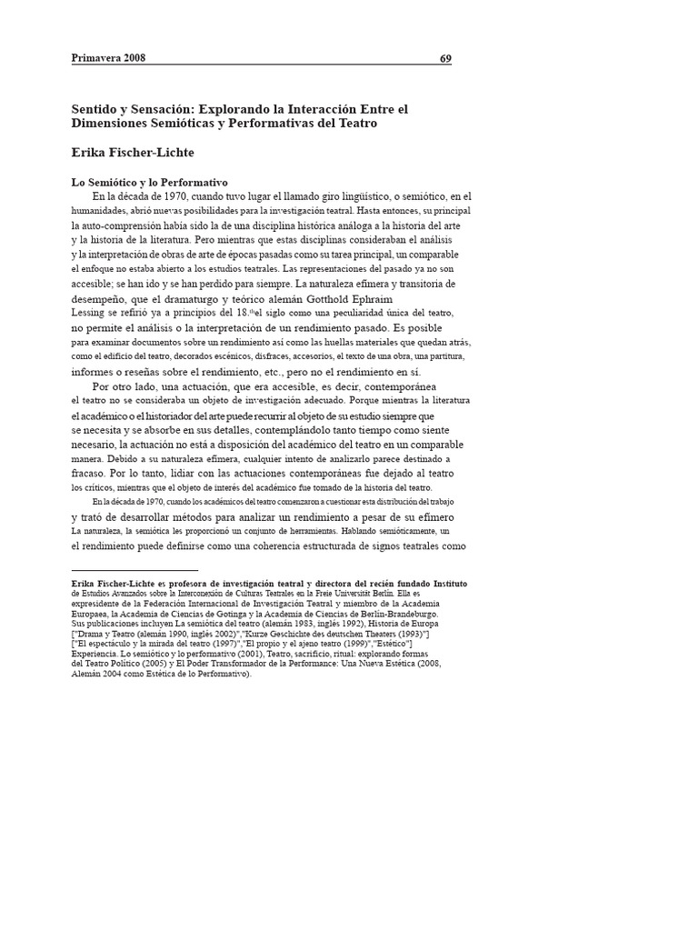 Erika Fischer Lichte | PDF | Interino | Percepción