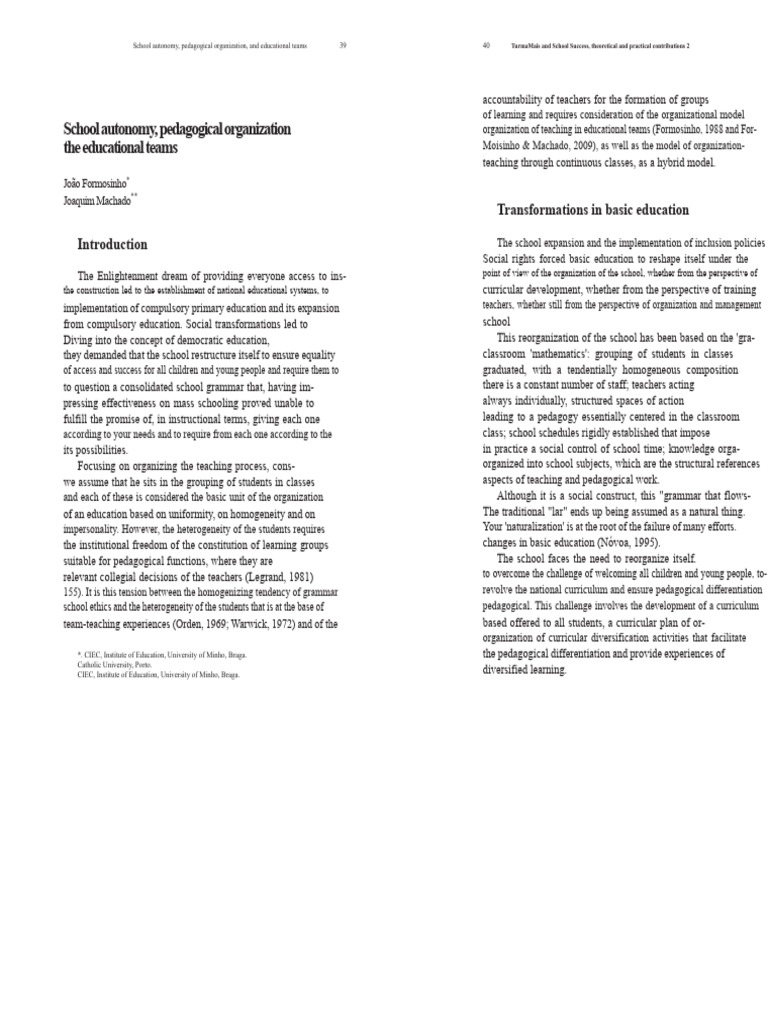 Formosinho_School autonomy | PDF | Pedagogy | Curriculum