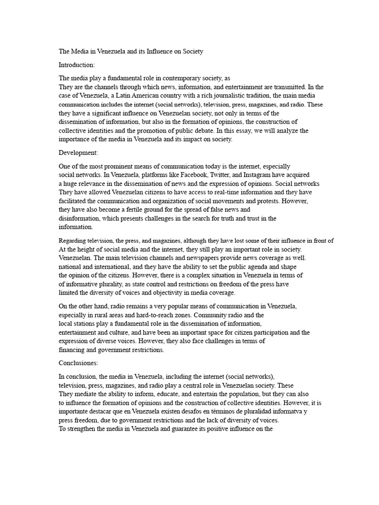 The Media in Venezuela and Its Influence On Society | PDF | News Media ...