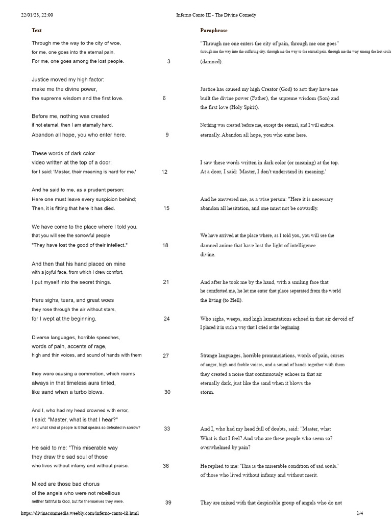 Inferno Canto III Summary and Analysis | PDF | Divine Comedy ...