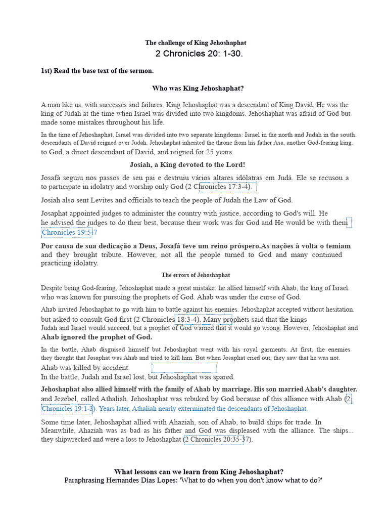 The challenge of King Jehoshaphat | PDF | Prayer