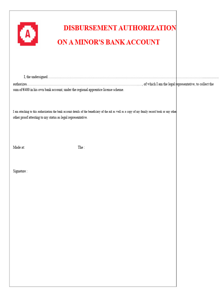 Authorization template for payment to a minor's account | PDF