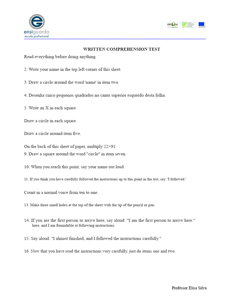 Written Comprehension Test | PDF
