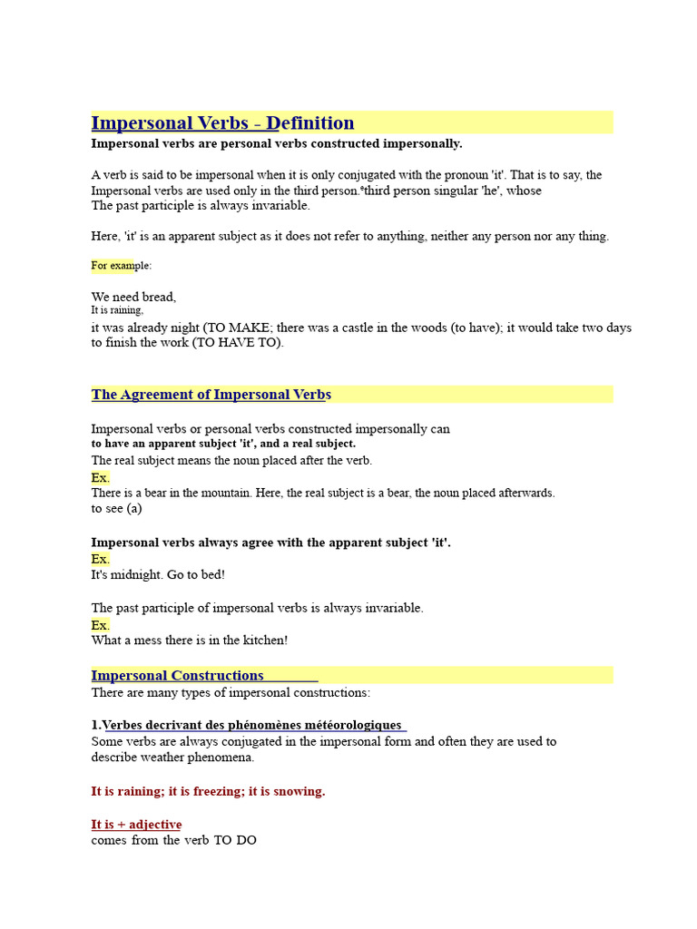 the impersonal phrase | PDF | Verb | Subject (Grammar)
