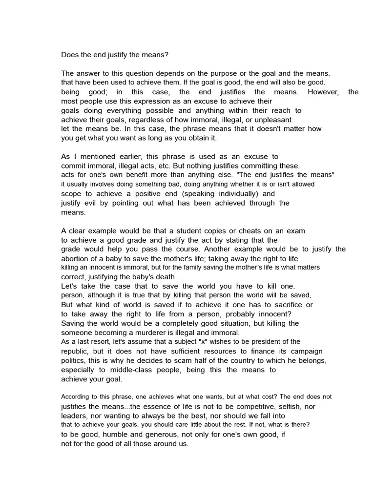The End Justifies the Means. Essay | PDF
