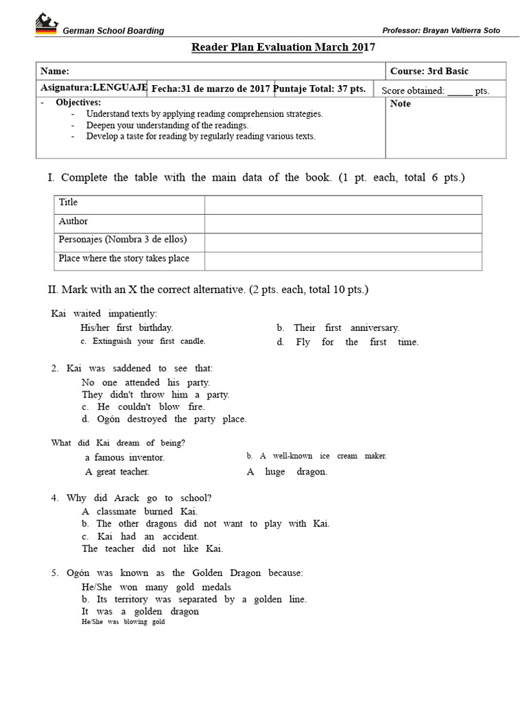 Reading control 3rd language 2017 the journey of Kai (1).docx | PDF ...