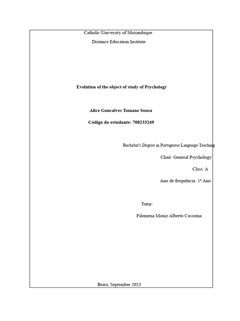 Evolution of the object of study of Psychology | PDF | Classical ...
