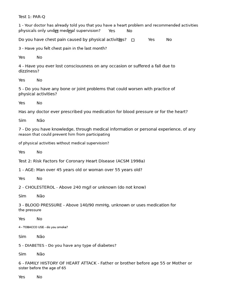 Par-Q Test | PDF