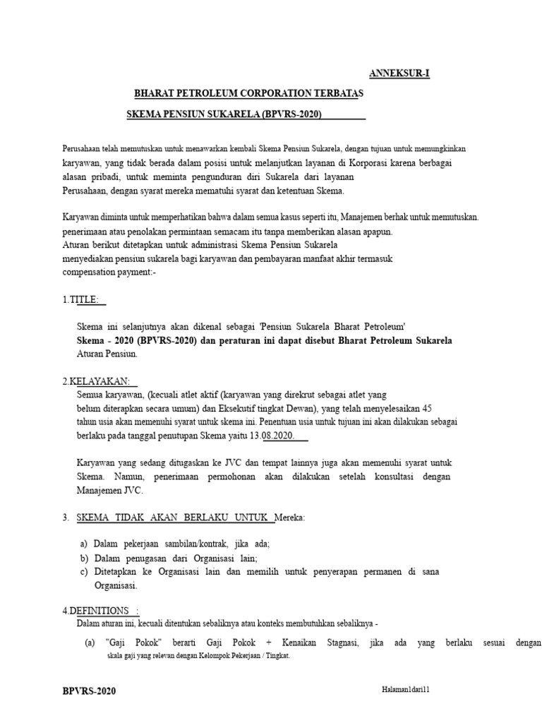 Skema Pensiun Sukarela BPCL 2020 | PDF