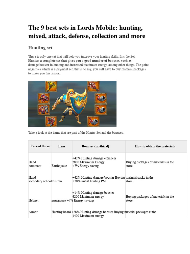 The 9 Best Sets in Lords Mobile | PDF | Infantry | Armour