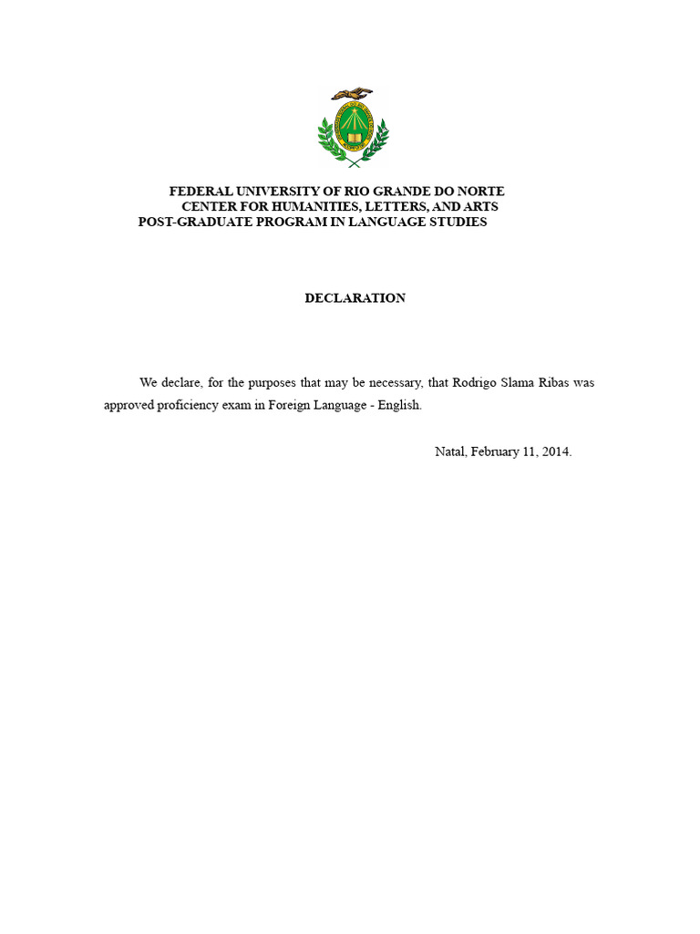 Proficiency Exam Declaration | PDF