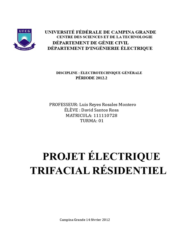 Mémoire descriptif - Projet électrique triphasé résidentiel | PDF ...