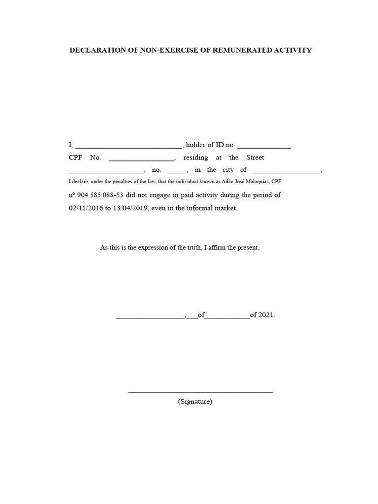 Declaration of Non-Exercise of Paid Activity | PDF