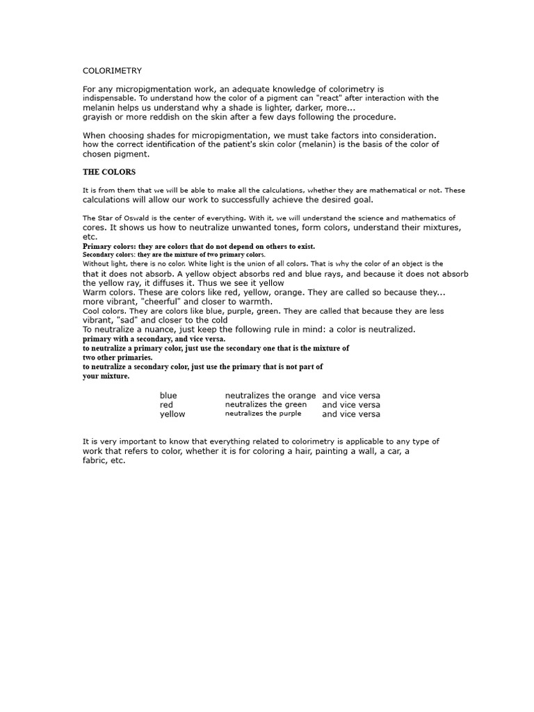 Understanding Colorimetry in Micropigmentation | PDF