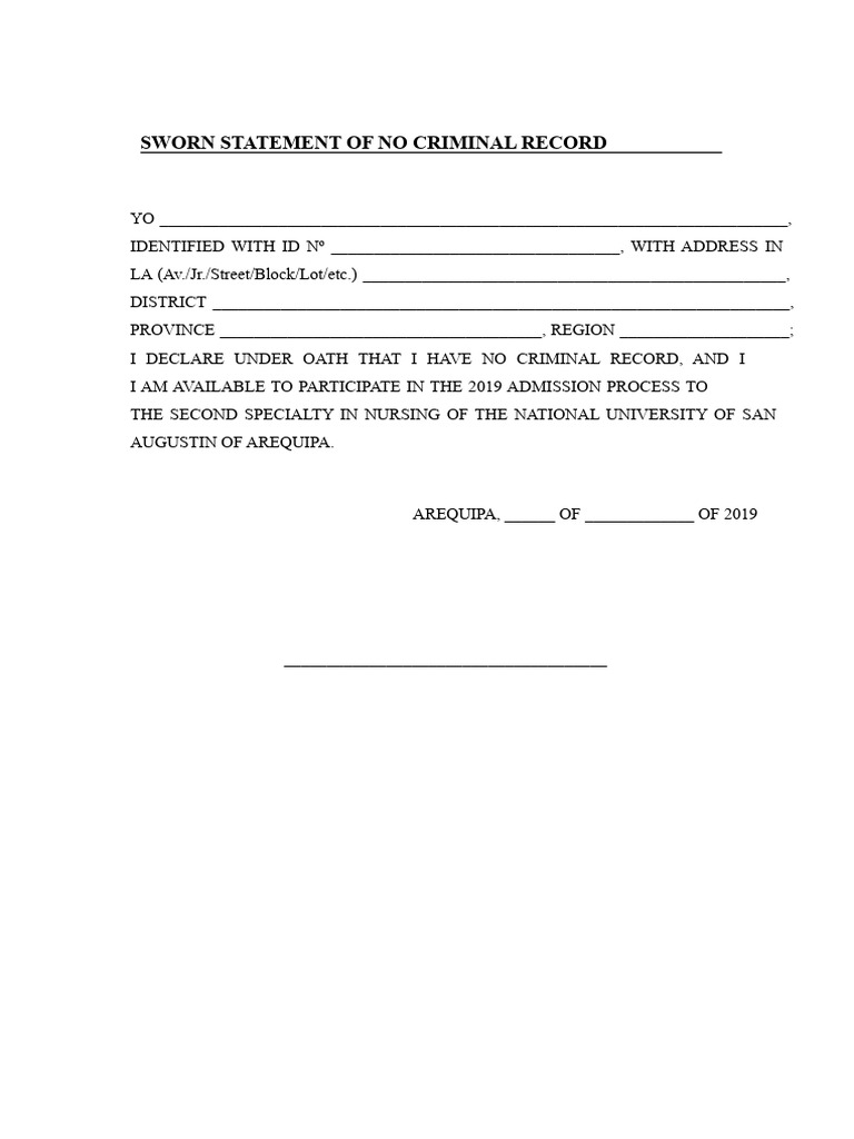 No Criminal Record Sworn Statement | PDF