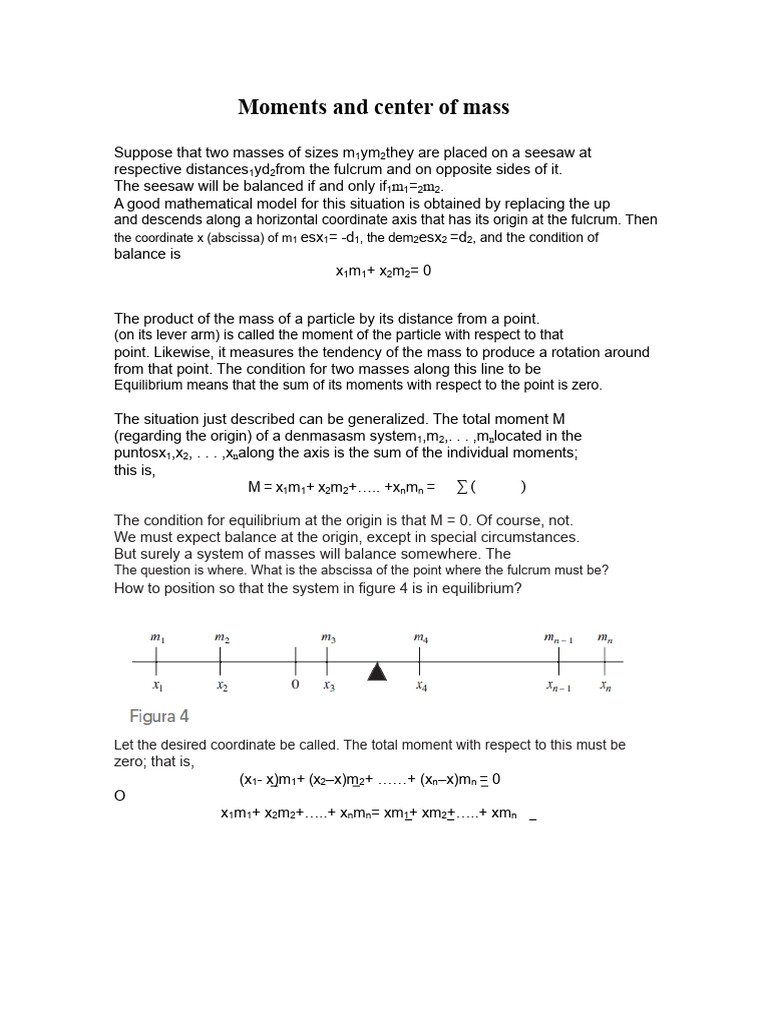 Center of Mass and Moments Explained | PDF | Center Of Mass | Lever