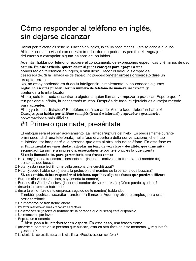 Cómo Responder Al Teléfono en Inglés | PDF