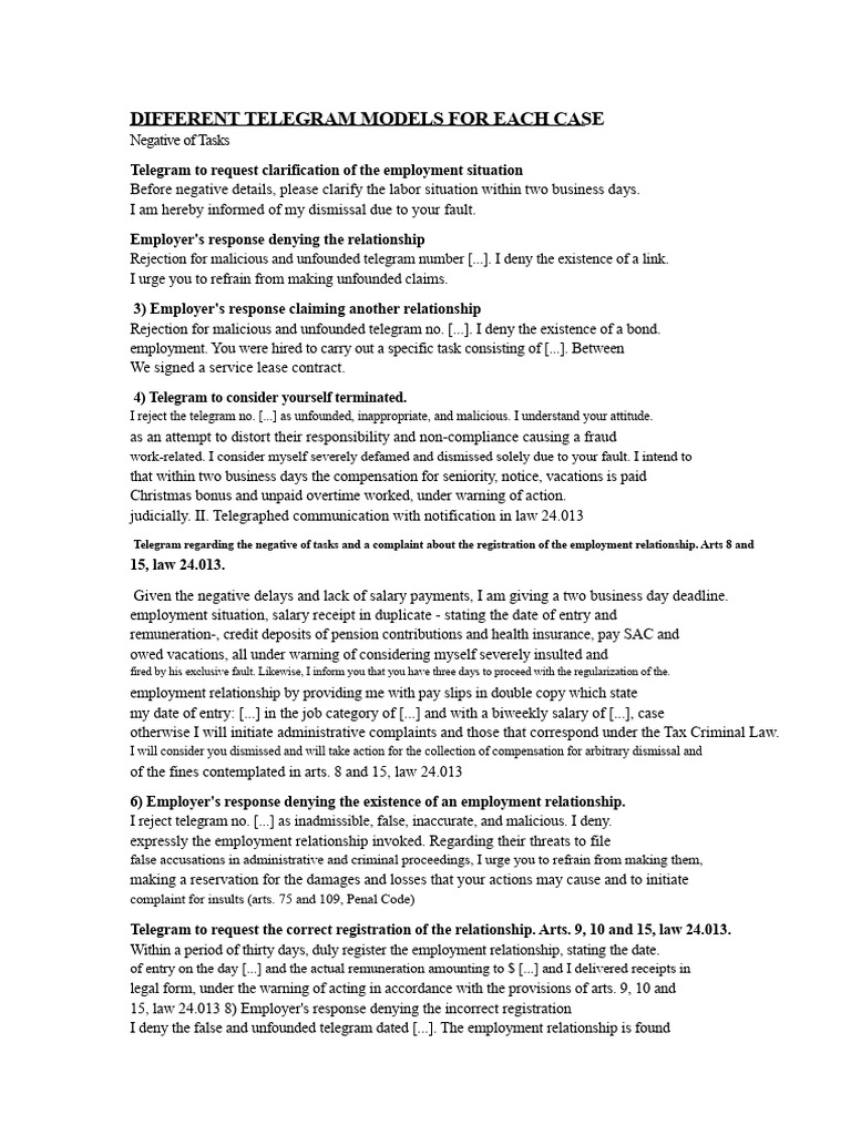 Different Telegram Models For Each Case | PDF | Employment | Salary