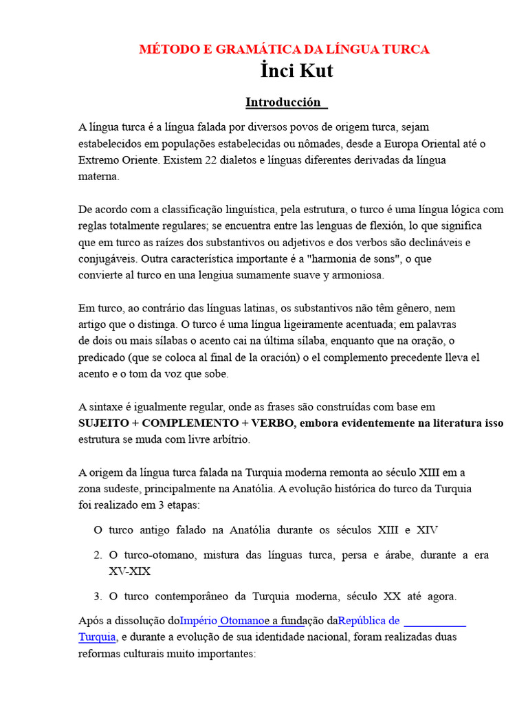 LÍNGUA TURCA MÉTODO INCI KUT.pdf | PDF | Estresse (Linguística) | Pronome
