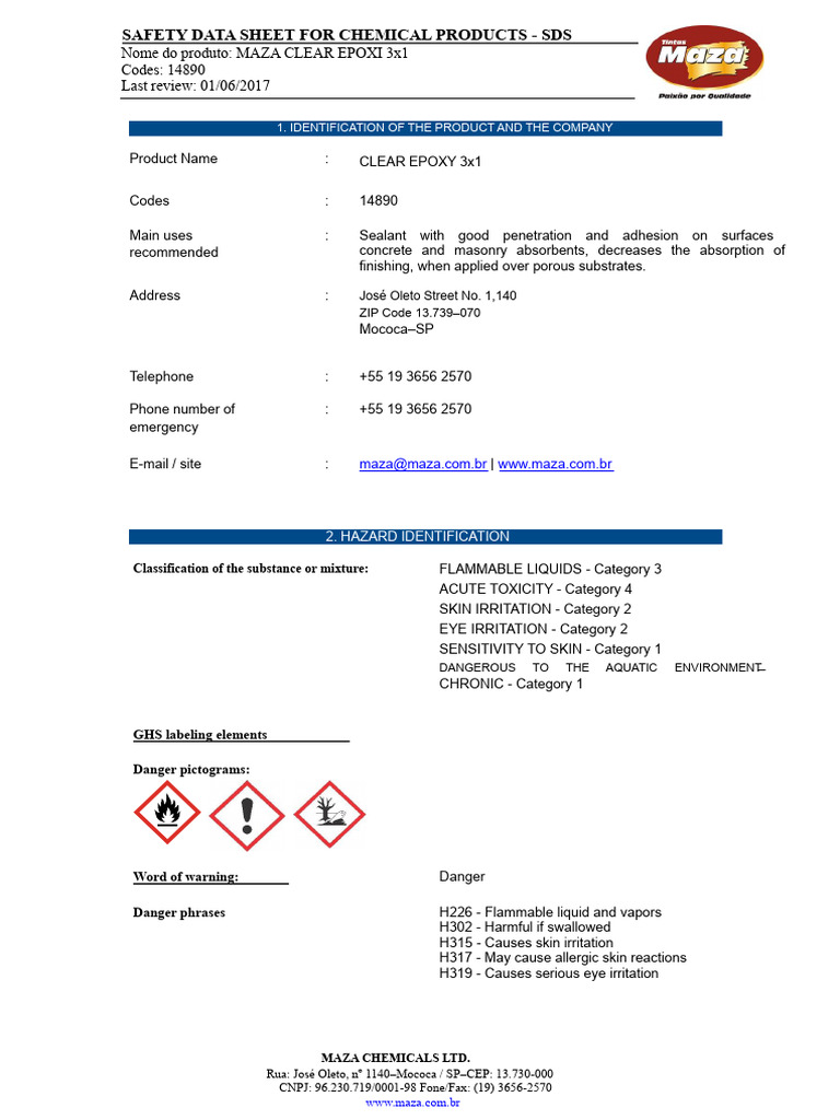 FISPQ - Maza Industrial Line Paint | PDF | Personal Protective ...