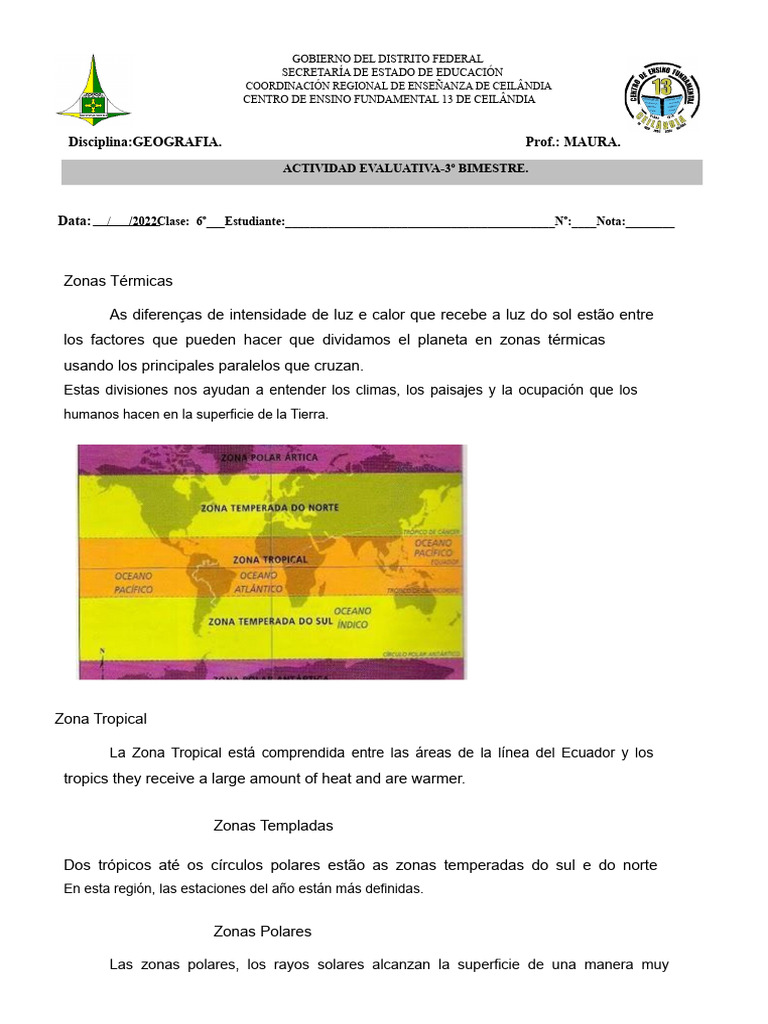 Zonas Térmicas del Planeta: Guía Educativa | PDF | Zona tropical | Tierra