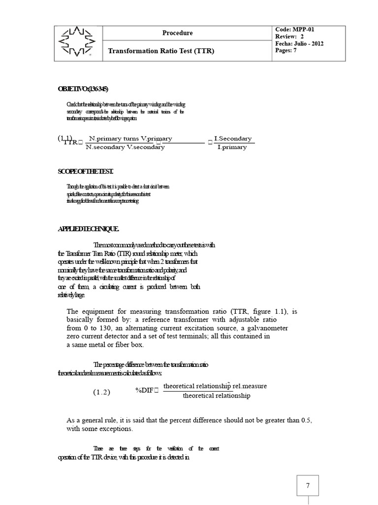 (TTR) Transformation Relationship Test | PDF | Transformer | Physical ...