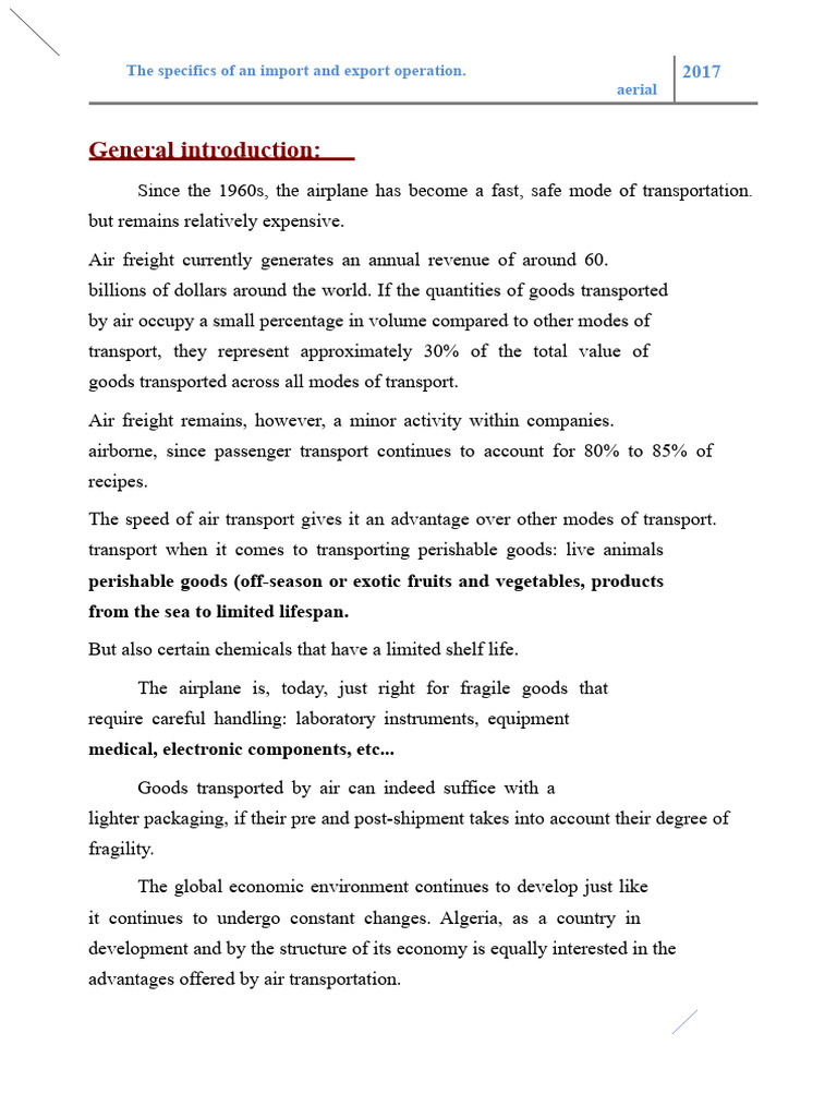 THE SPECIFICITIES OF AN IMPORT AND EXPORT OPERATION BY AIR FREIGHT ...