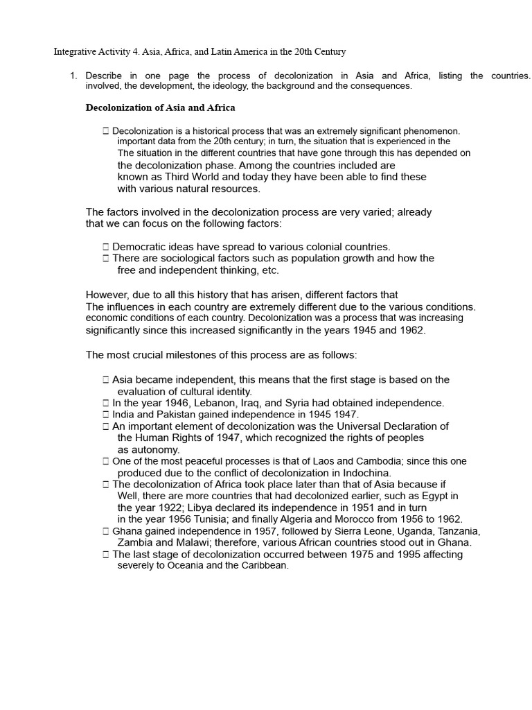 Integrative Activity 4. Asia, Africa, and Latin America in The 20th ...