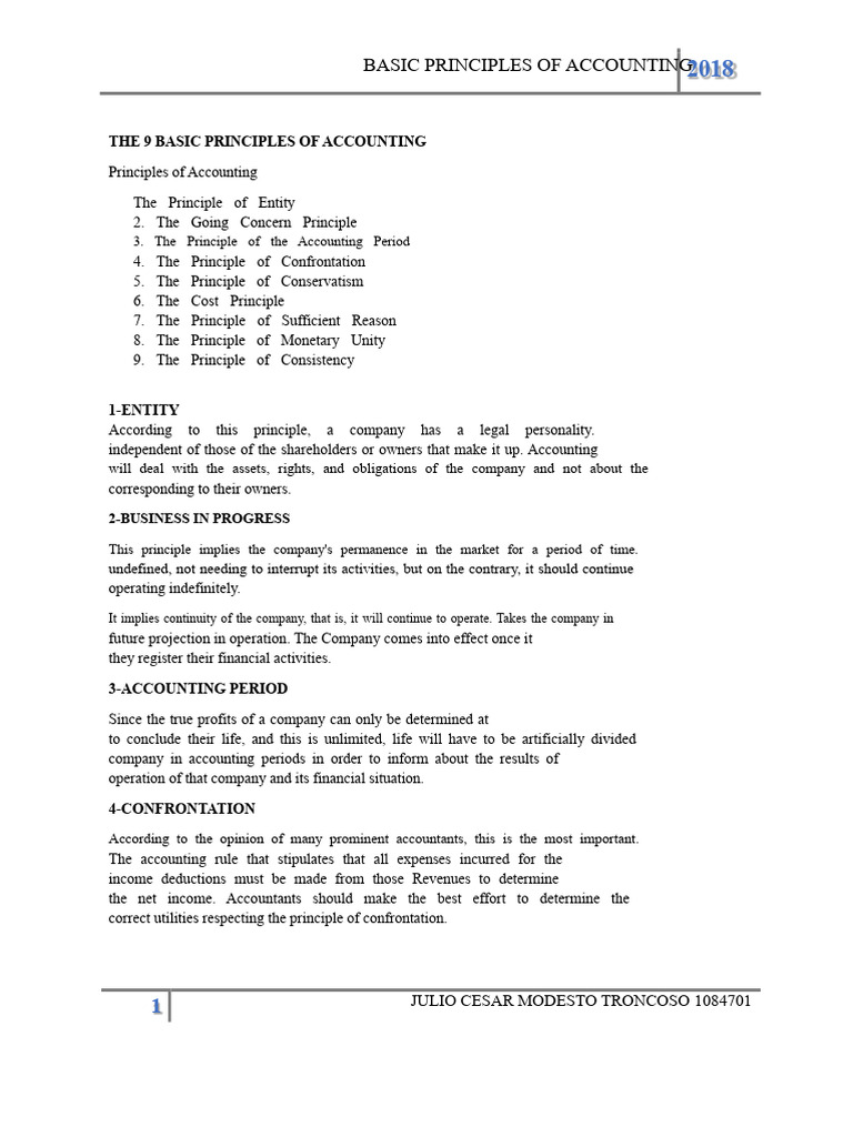 The 9 Basic Principles of Accounting | PDF | Debits And Credits ...