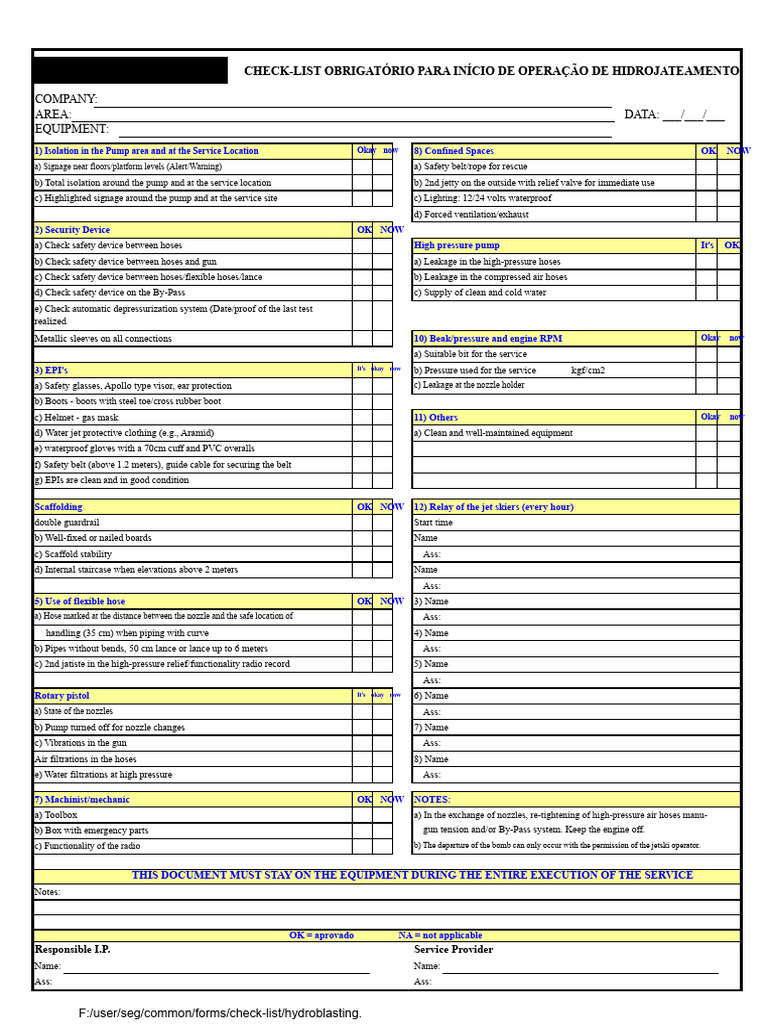 Hydrojetting Operation Checklist | PDF | Pump | Equipment