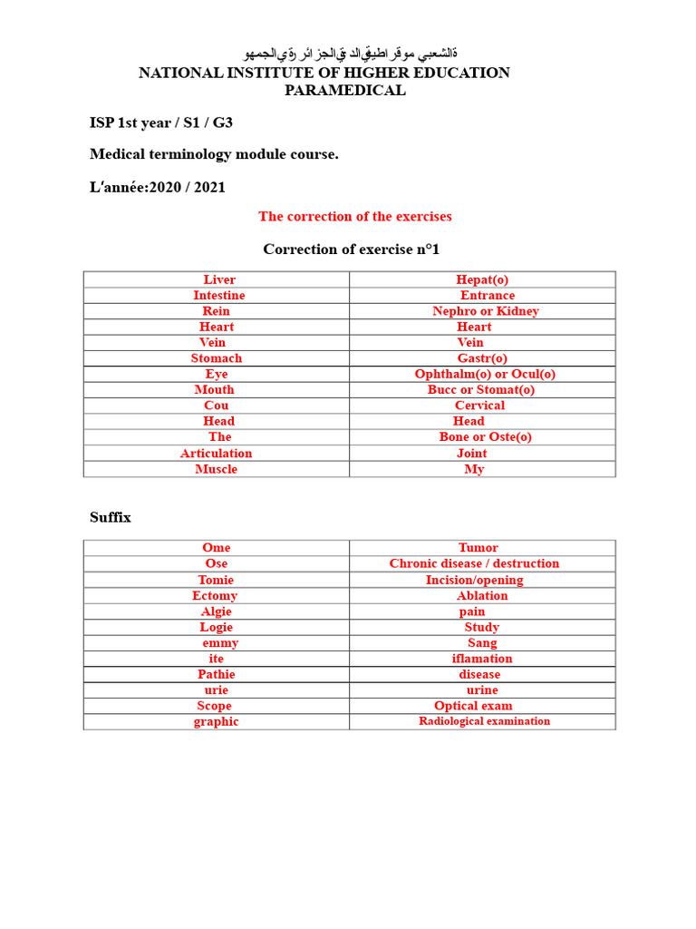 Correction of Exercises 1 and 2 | PDF | Gallbladder | Medical Specialties