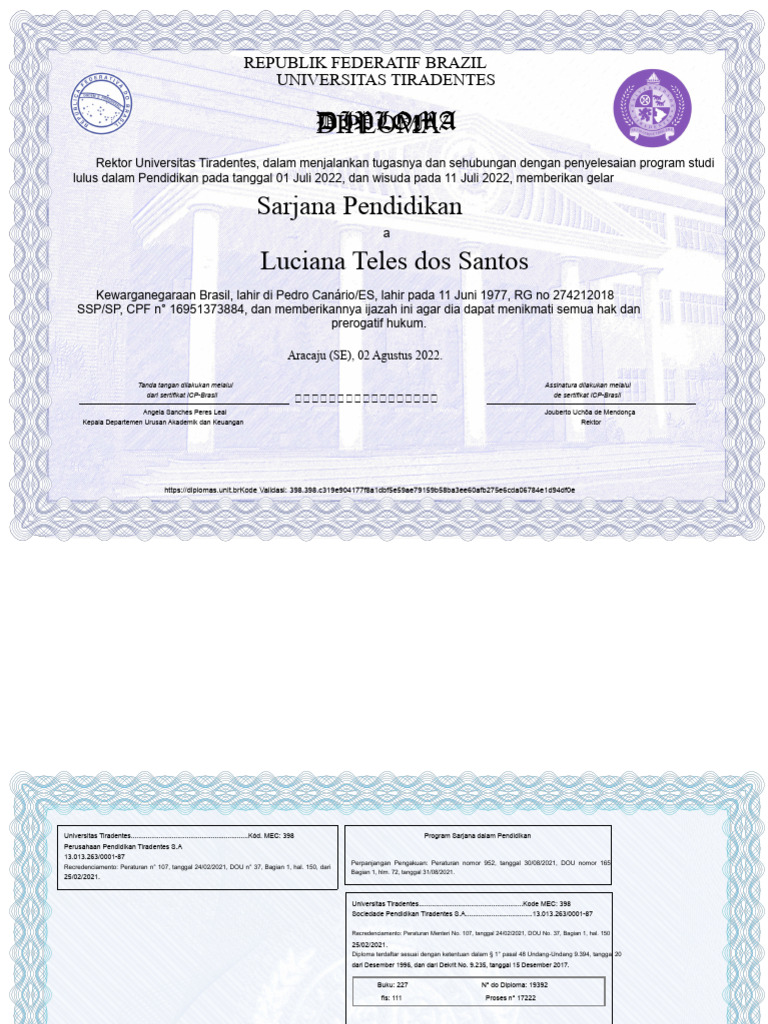 Diploma: Sarjana Pendidikan Luciana Teles Dos Santos | PDF