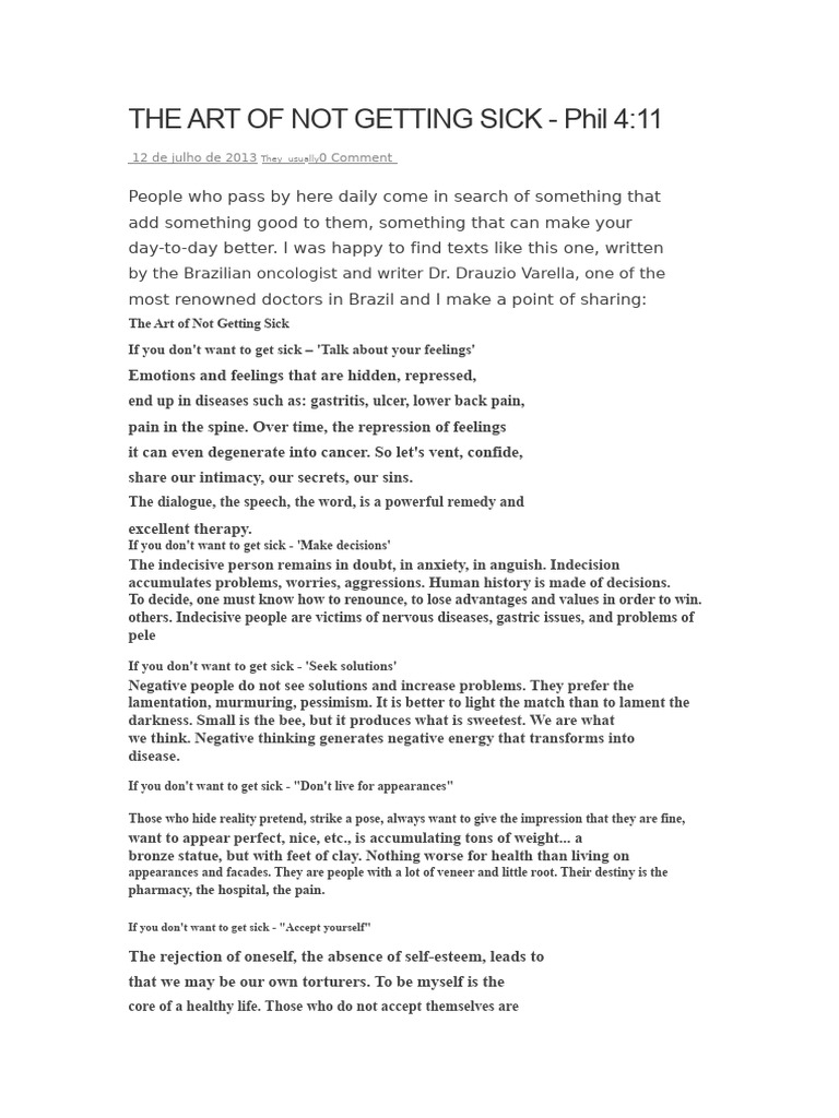 The Art of Staying Healthy: Key Tips | PDF | Psychology | Psychological ...