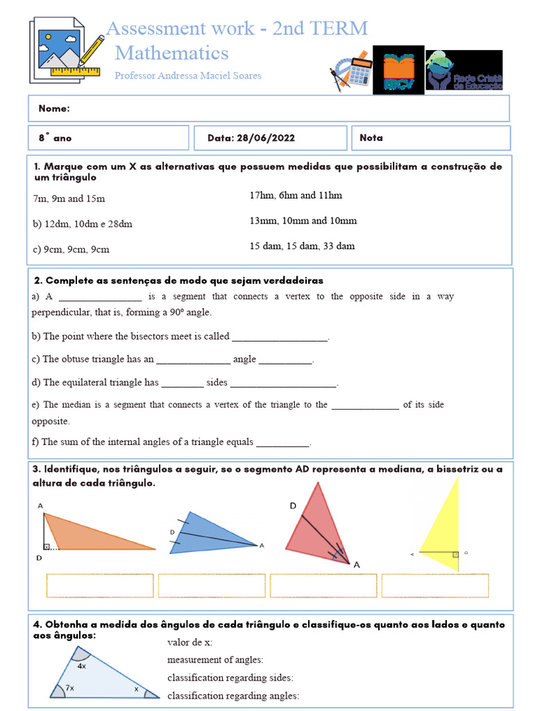8th Grade - Study of Triangles | PDF