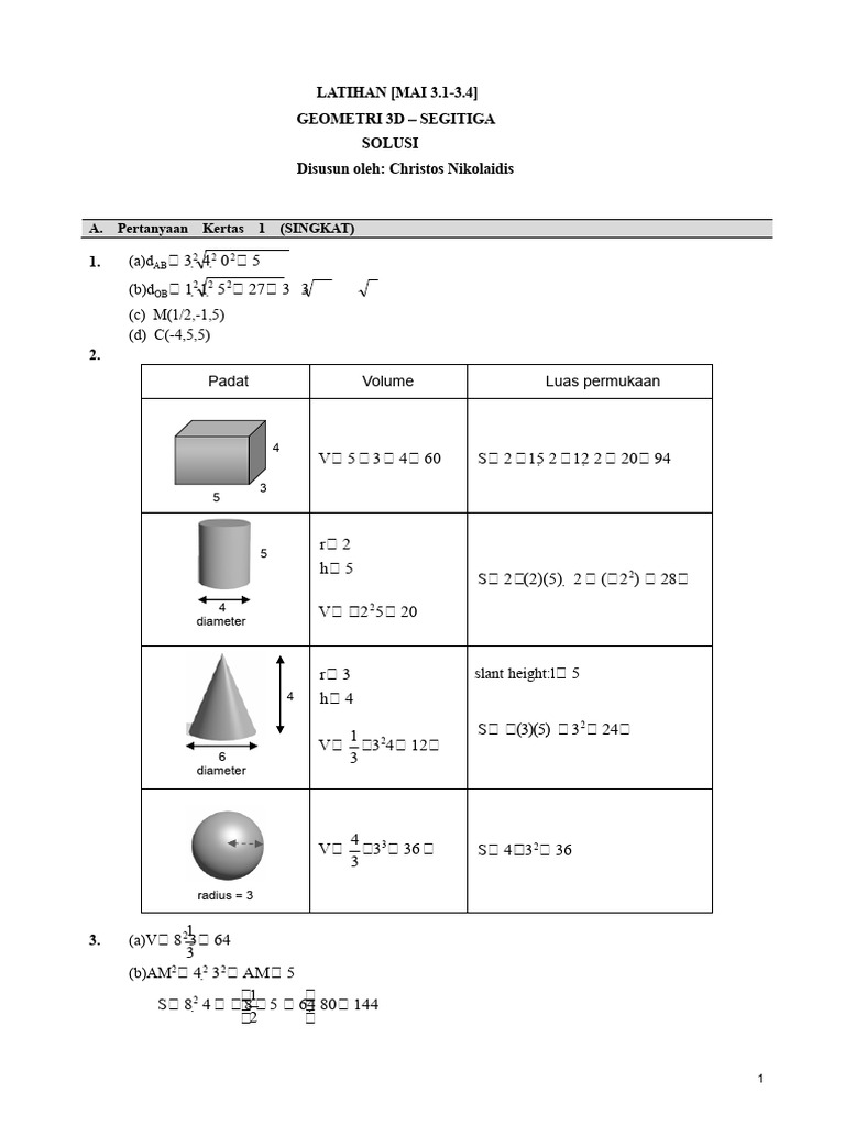 (Mai 3.1-3.4) Geometri 3D - Solusi Segitiga | PDF