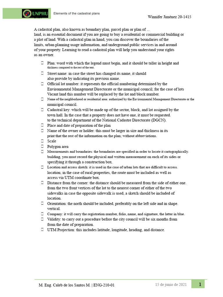Elements of Cadastral Plan | PDF | Land Lot