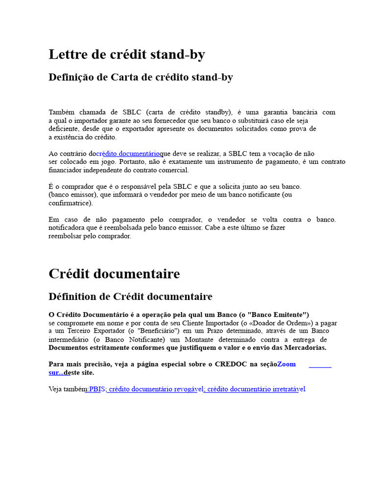Entenda a Carta de Crédito Standby e CREDOC | PDF | Crédito | Finanças ...