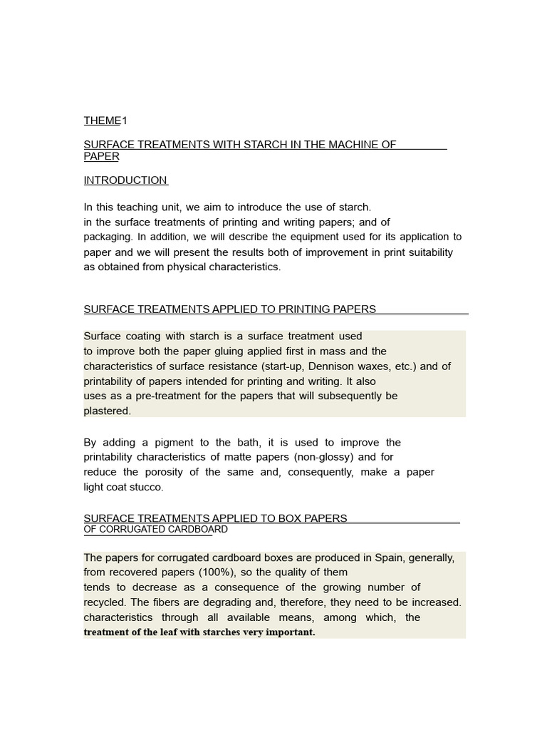 Starch Surface Treatments in Paper Production | PDF | Paper | Adhesive