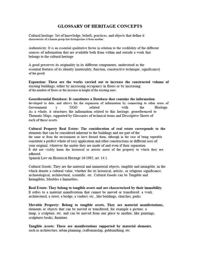 Glossary of Heritage Concepts | PDF | Cultural Heritage