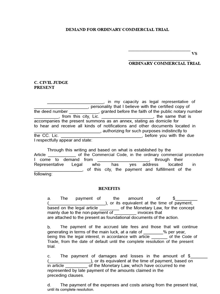 Commercial Trial Demand for Payment | PDF | Receipt | Lawsuit