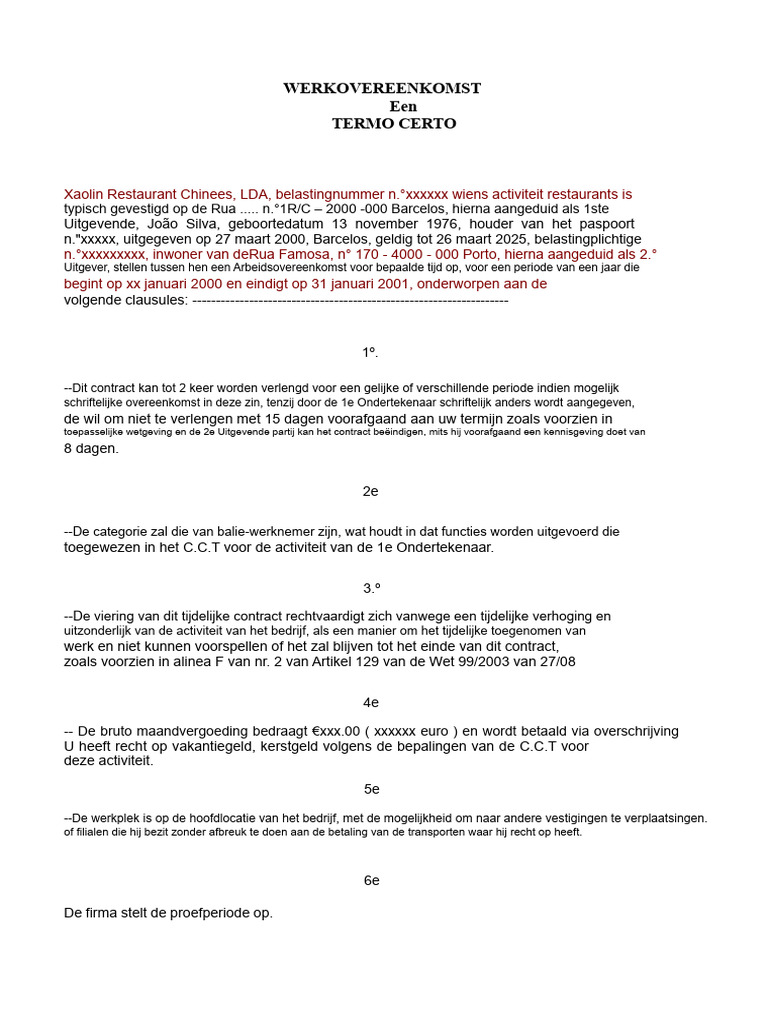Tijdelijk Arbeidscontract - Model | PDF