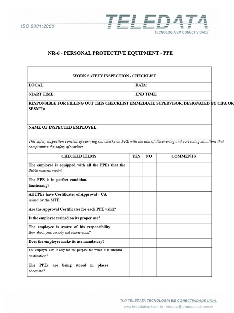 PPE Safety Inspection Checklist | PDF