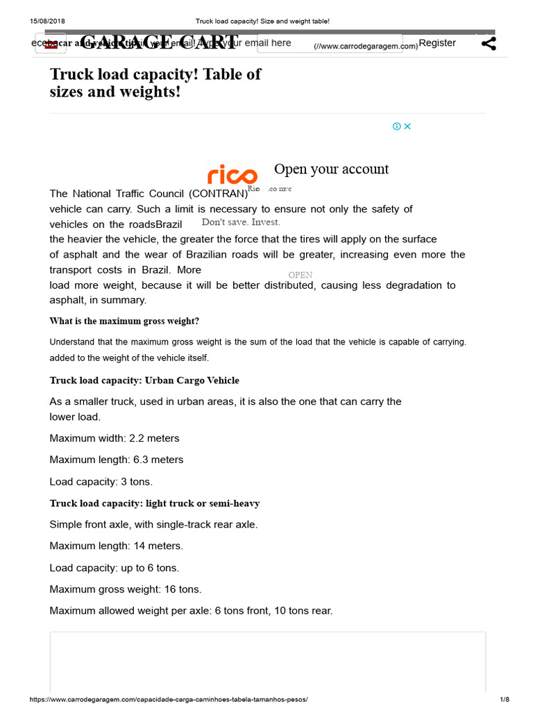 Truck Load Capacity Size and Weight Table | PDF | Semi Trailer Truck ...